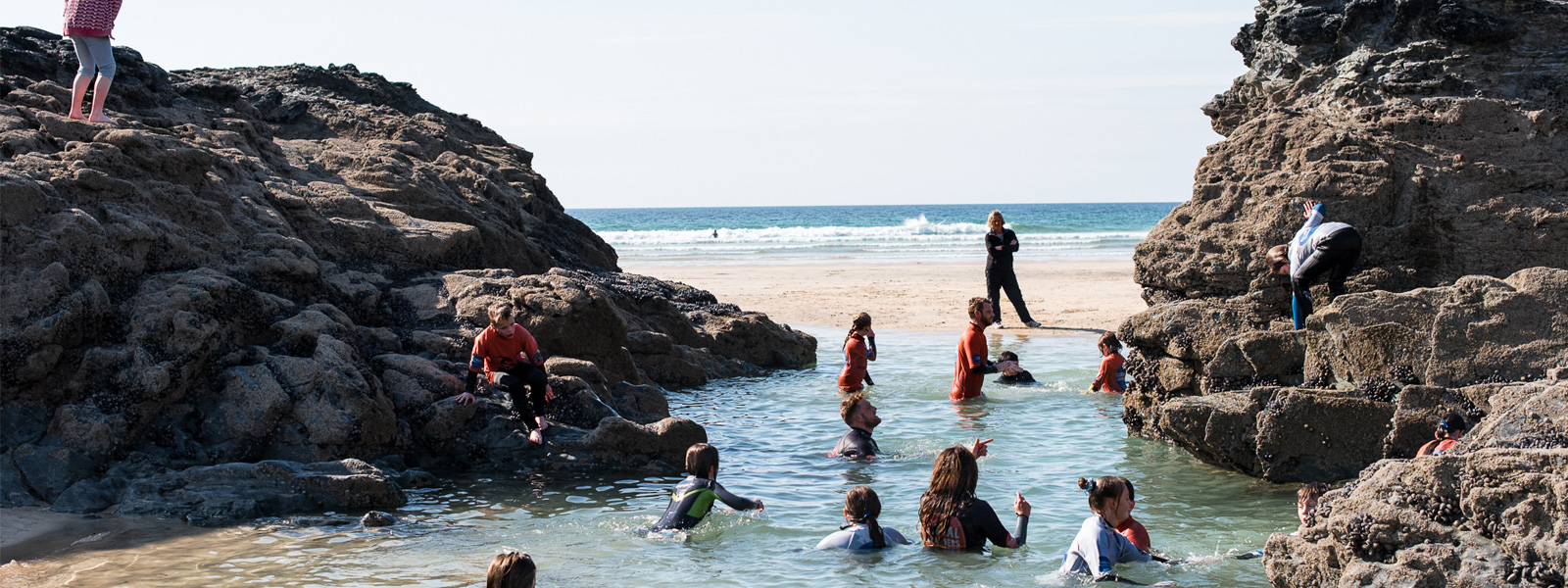 Children Playing In Rockpools On Gwithian - Sunset Surf : Sunset Surf